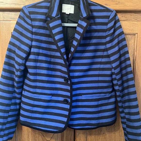 LOFT | Jackets & Coats | Loft Womens Striped Blazer In Blue And Black ...